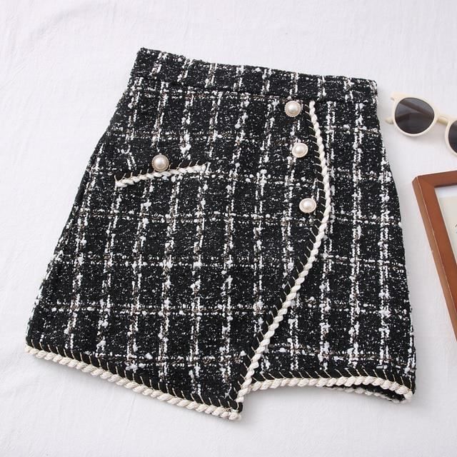 Jupe en Tweed pour femmes Mini jupe taille haute couleur unie ...