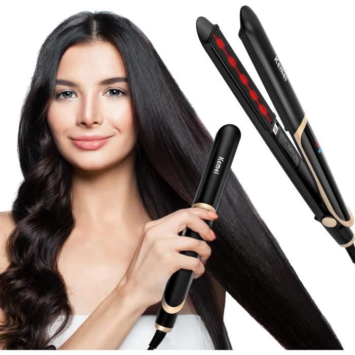 Fer À Lisser Et Boucleur 2 En 1, Lisseur Cheveux En Céramique Tourmaline Pour Cheveux Courts Et ...