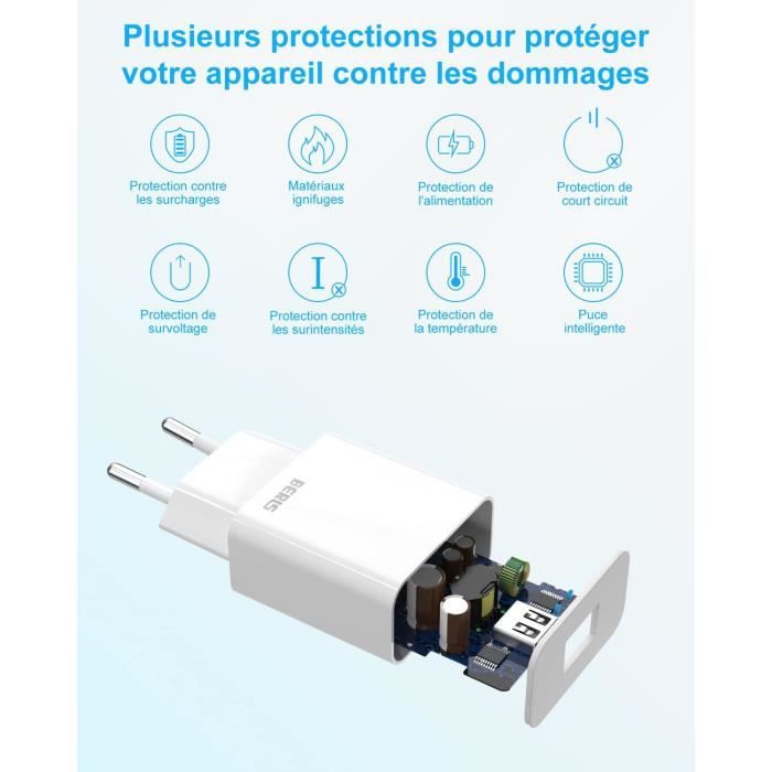 Prise USB Chargeur, Adaptateur Secteur Universel pour iPhone SE 8 7 6 ...