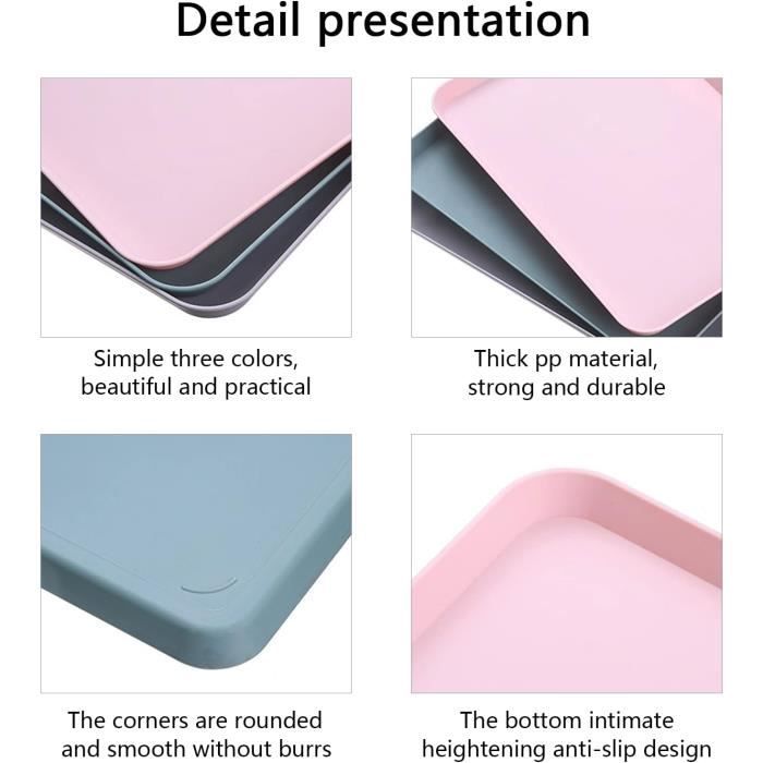 3 Pièces Plateau de Service Rectangulaire Plateau Plastique ...