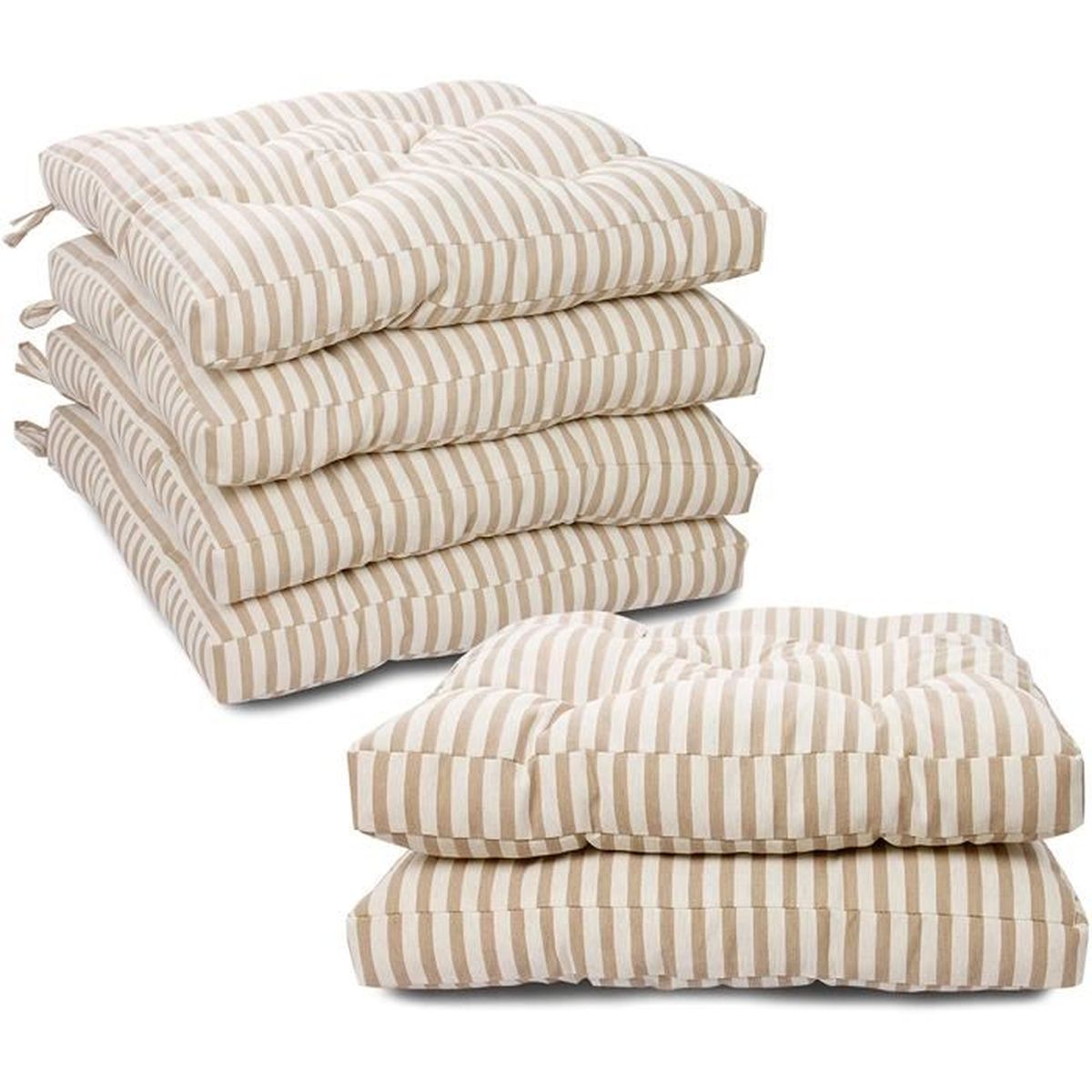 Lot de 6 Coussins de Chaise 40X40CM RAYURE BEIGE Galette de Chaise ...