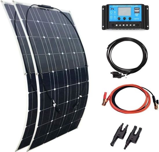 Kit solaire 200w Watt 2pcs 100W 18v Panneau solaire flexible + Contrôleur 20A 12v / 24v pour ...