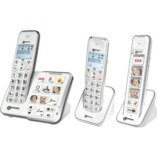 Téléphone fixe senior TRIO Geemarc DECT 295 - 2 combinés additionnels ...