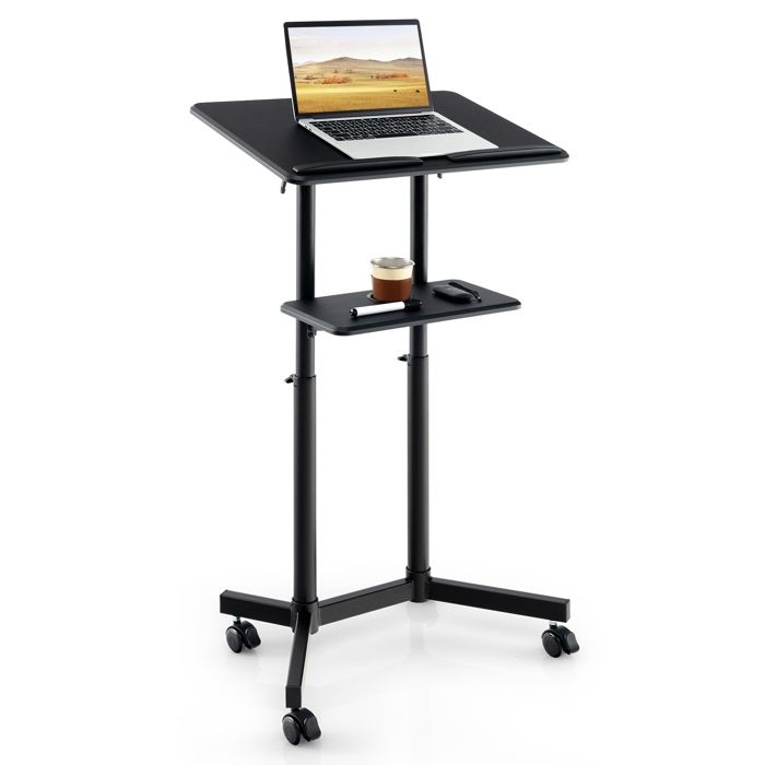 COSTWAY Petit Bureau Debout Roulant pour Ordinateur Portable, Hauteur ...