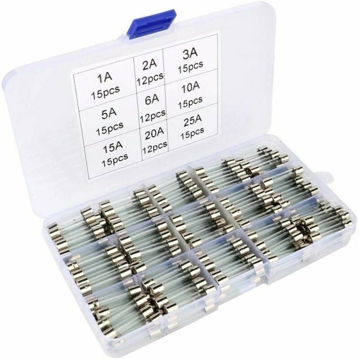 Kit de 126 fusibles en verre 6 x 30 mm coup rapide pour voiture assortis 1A 25A couleurs ...