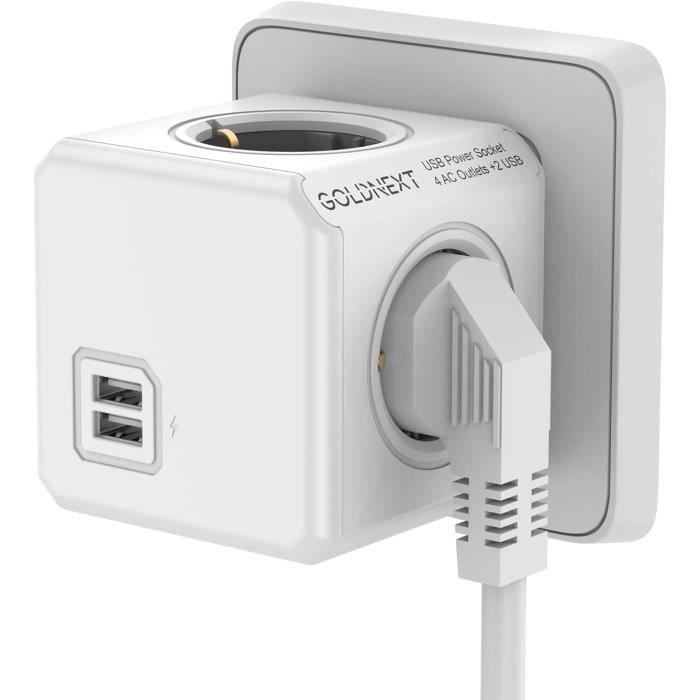 Multiprise Murale USB, Bloc Multiprise Cube 6-en-1 Multi Prise USB Secteur avec 4 Prises AC ...