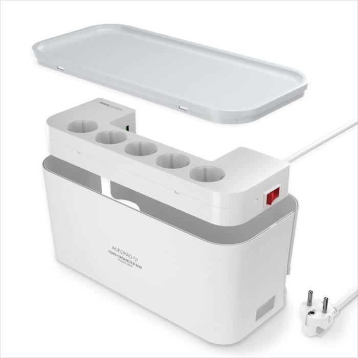 Boite Cache Cable 8-en-1 - Range Cable avec Cache Multiprise - 5 Prises ...