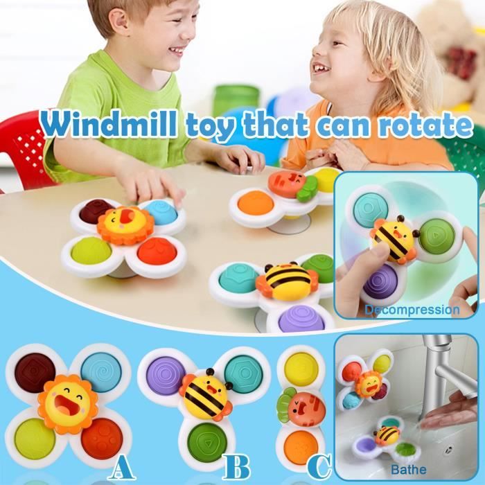 3PCS Marine Life Cartoon Spinning Ventouse Spinning Baby Bath Toys ...