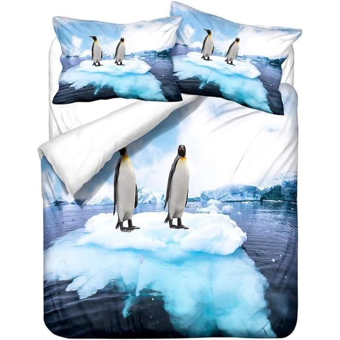 Housse de Couette - 220x240cm Parure,3D Pingouin Rouge Bleu ,Avec 1 ...