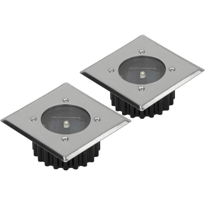 2X Spot Solaire Led Encastrable Au Sol - Carré - En Acier Inoxydable ...