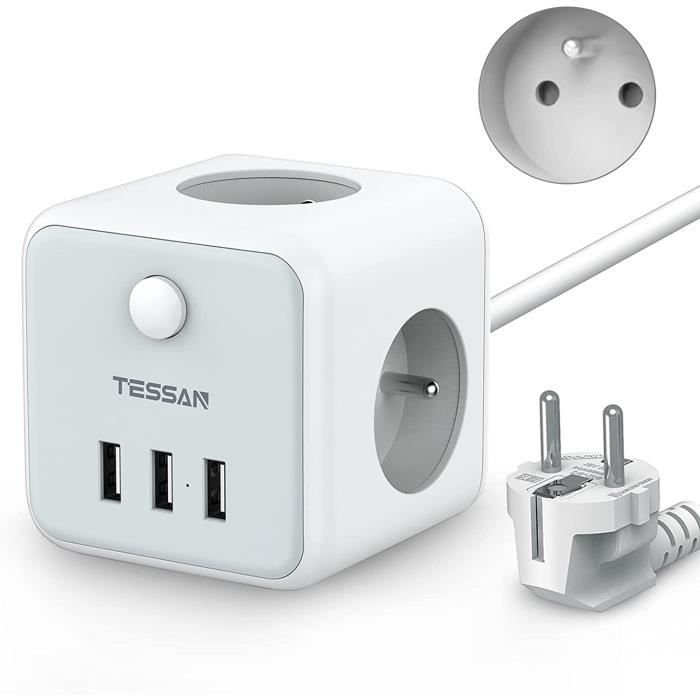 Multiprise Usb Cube Avec 3 Prises Und 3 Ports Usb, Multiprises Electrique Avec Interrupteur ...