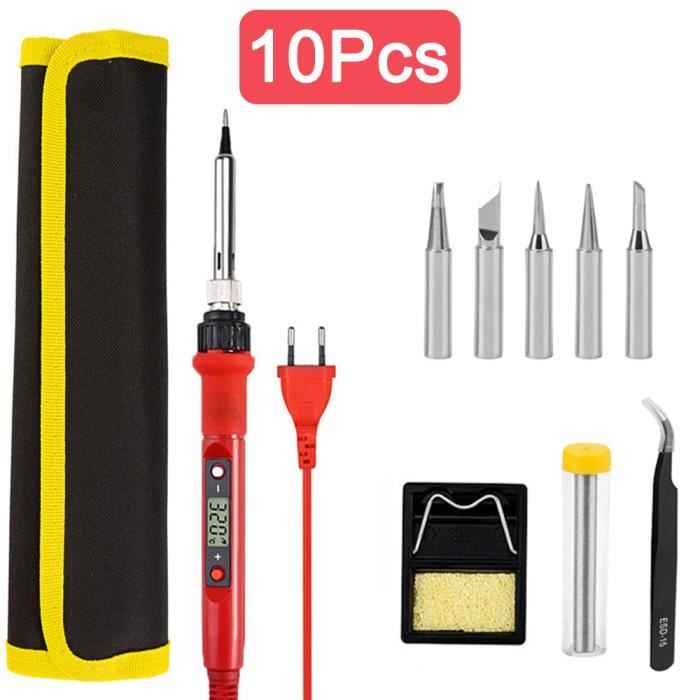 EU - 80W 220V - 10 pcs rouges - Kit de fer à souder électrique 80W avec affichage numérique LCD ...