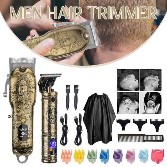 Ensemble de tondeuse à cheveux pour homme sans fil avec lame en T - Tondeuse à barbe ...