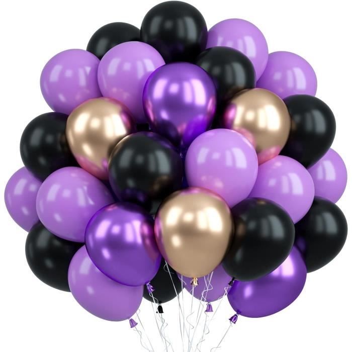 Ballons Violets Noirs, 30 Pièces Ballons Violets Dorés D'Anniversaire ...