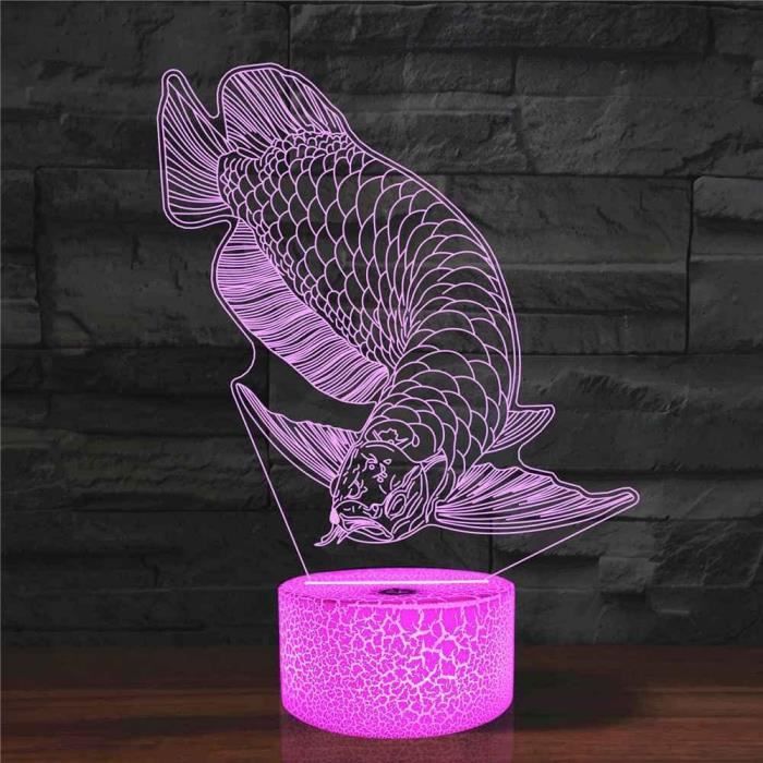 3D Lampe Illusion Optique Statue De Poisson Animal Led Veilleuse ...