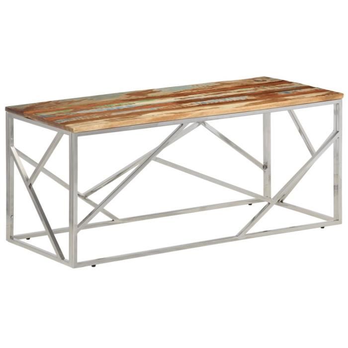 Table basse - KEENSO - AB349944 - Acier inoxydable - Bois massif de ...