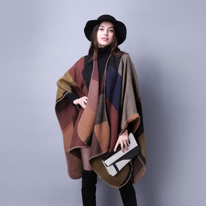 Poncho femme marque Couleur pure imiter pashmina Châle Grande ...