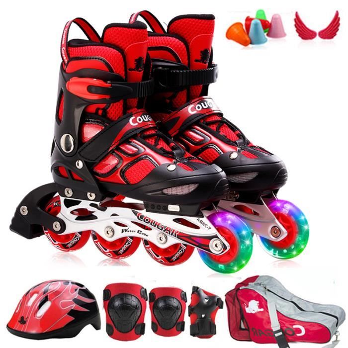 Roller Inline - LEOCLOTHO - Rollers Enfant Réglables - Rouge - ABEC-7 ...