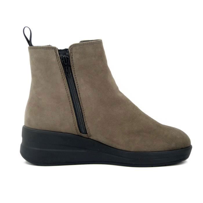 Chaussure femme en daim marron clair, bottine confort, double zip ...