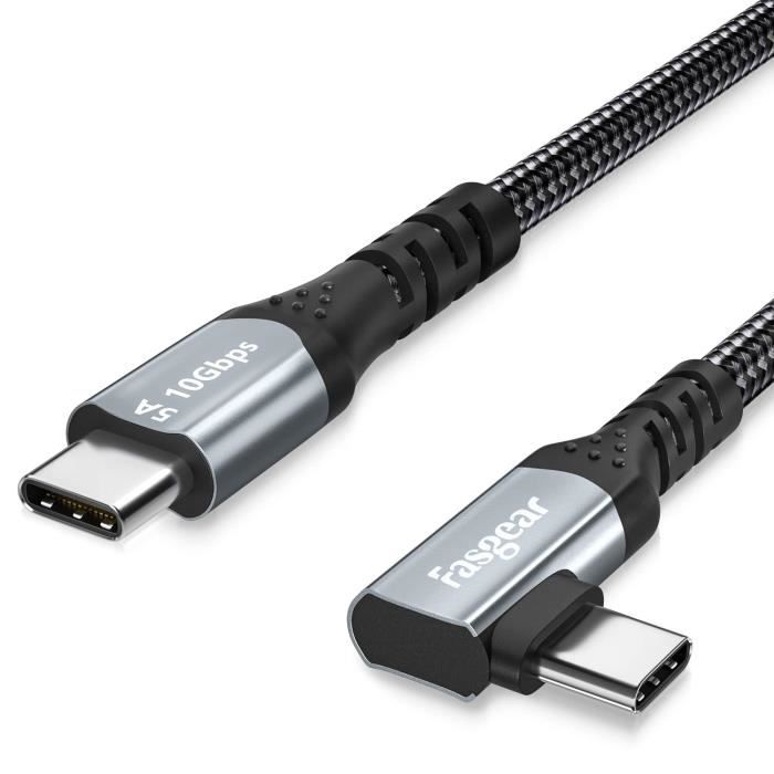 Câble 5 A 100 W Type C À Angle Droit Usb 3.1 Gen 2 10 Gbit-S, Chargeur ...