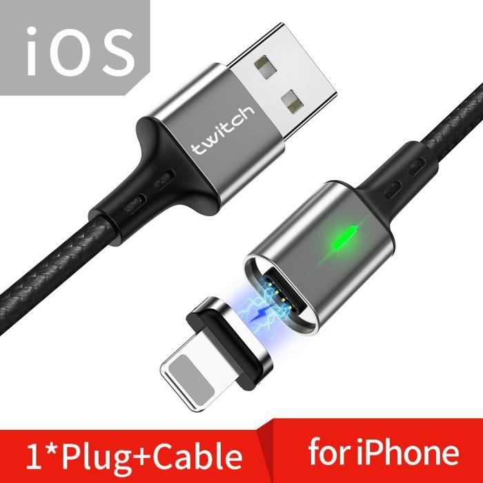 Grey IOS Cable-2m -Câble magnétique USB Twitch,charge rapide,pour ...