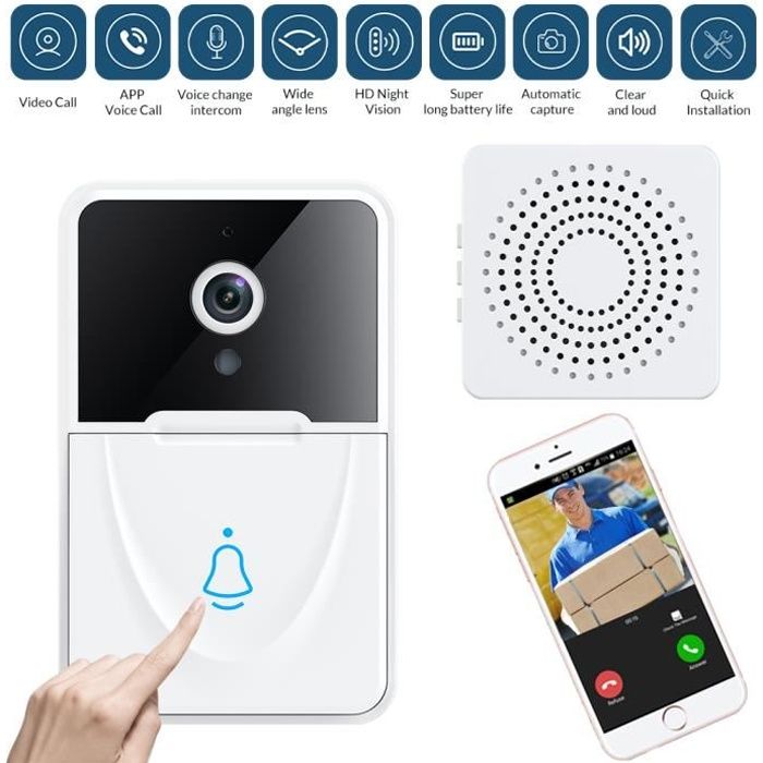 Sonnette vidéo sans fil avec caméra,Sonnette vidéo WiFi avec carillon ...