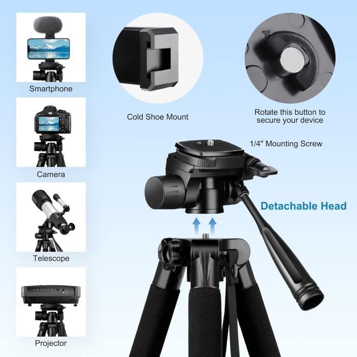 Trepied Appareil Photo Pour Canon-Nikon-Sony-Dslr Caméra, 165Cm ...