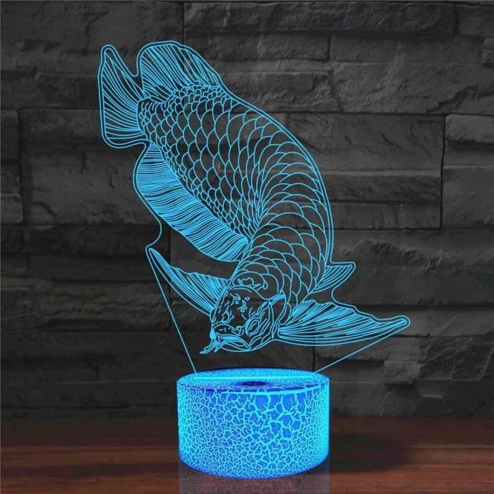 3D Lampe Illusion Optique Statue De Poisson Animal Led Veilleuse ...