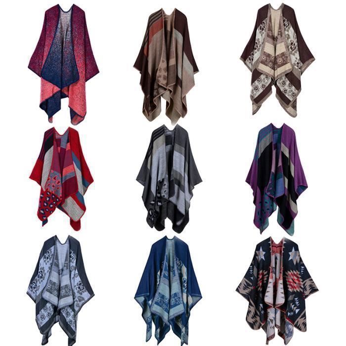 Poncho femme marque Couleur pure imiter pashmina Châle Grande ...
