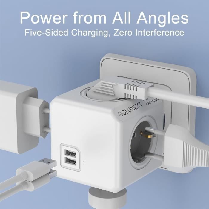 Multiprise Murale USB, Bloc Multiprise Cube 6-en-1 Multi Prise USB Secteur avec 4 Prises AC ...