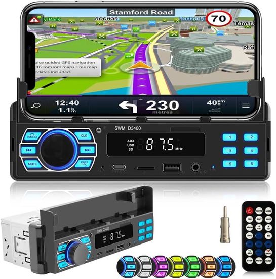 Autoradio Bluetooth Mains Libres avec pour Téléphone Portable, Bluetooth 1 Din Autoradio USB/TF ...