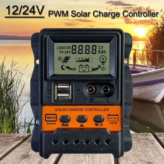 20A-Contrôleur de Charge solaire PWM 12V 24V 10A 20A 30A, régulateur de batterie de panneau ...