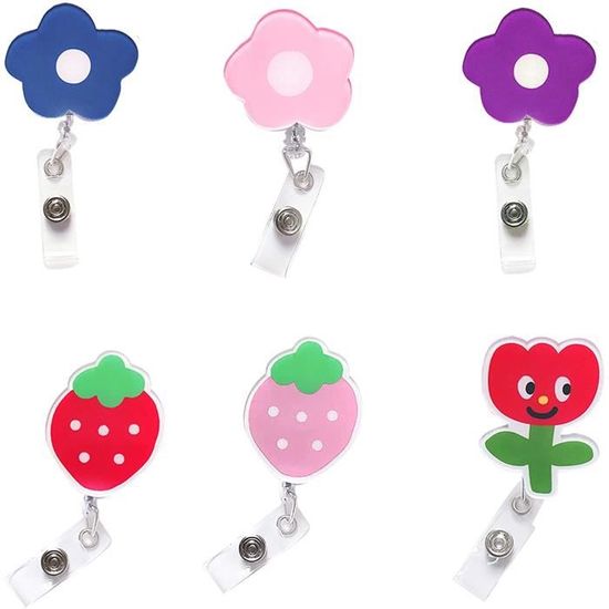 HFJKFW-Porte Badge Enrouleur 6 Pièces Mignon Porte Clef Extensible ...