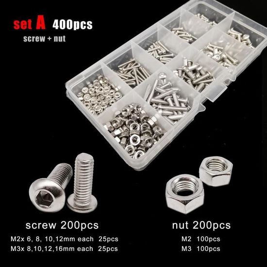Kit d39assortiment de boulons et écrous en acier inoxydable 4002100 M16 M2 M25 M3 M4 M5 304 ...