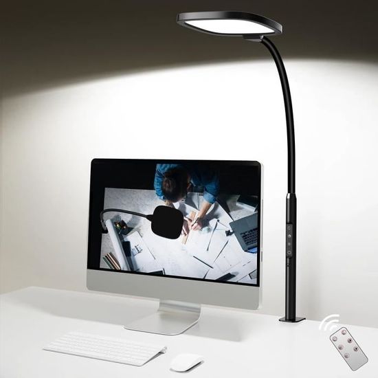 Lampe De Bureau Led Puissante Avec Télécommande, 20W Lumiere Architecte À Pince Ultra Lumineuse ...