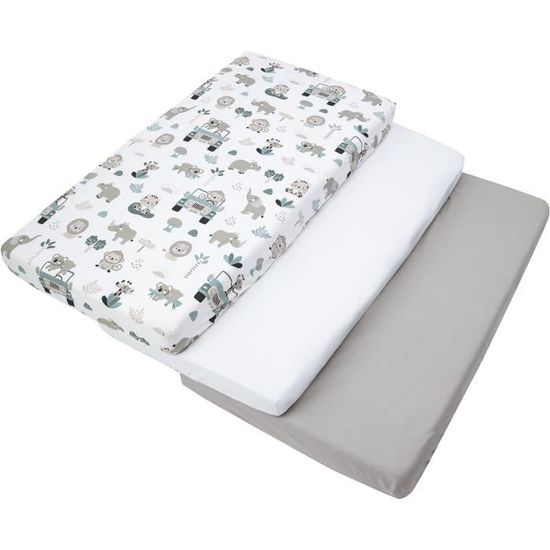 3Pcs Ensemble Drap Housse Pour Un Lit Bébé 60X120 Cm 100% Coton Literie ...