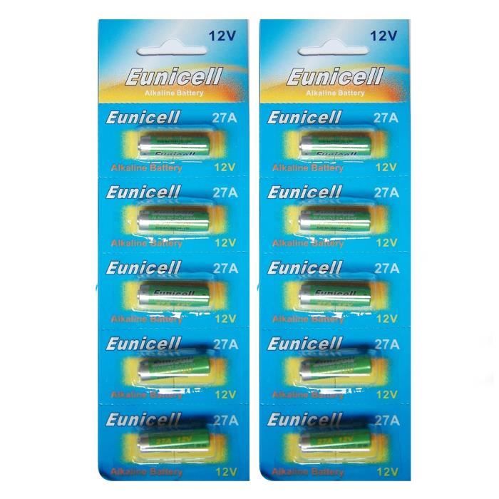 Lot de 10 Piles Alcaline 12V type 27A, compatibles A27-A27BP-A27S-AG27 ...