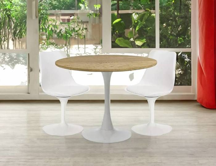 Table ronde 80cm effet marbre style tulipe + 2 chaises modernes BOULUD ...