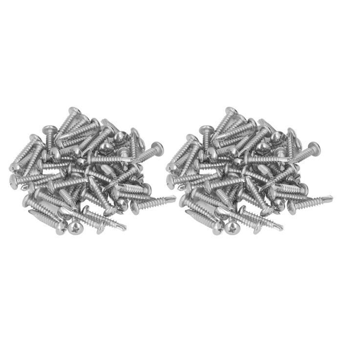 Cikonielf Jeu de vis autoperceuses 100 pièces vis auto-perceuse tête ronde 304 attaches en acier ...