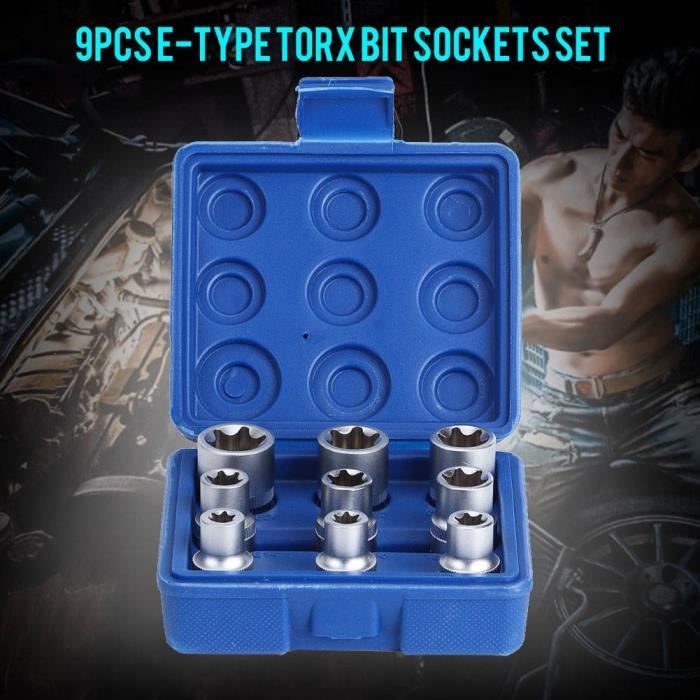 Outils 9Pcs 1/2 Drive E-Type Torx Star Bit Socket Set E10-E24 Kit d ...