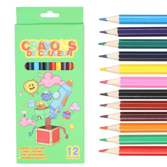 Crayon coloré Crayon de Dessin de Peinture Enfants en Bois 12 Couleurs ...