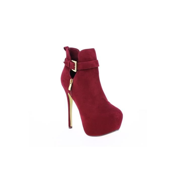 Bottines ajourées à talon aiguilles rouge Rouge - Cdiscount Chaussures