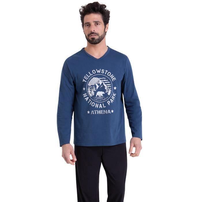Pyjama long col V homme Ecopack Athena Encre-noir - Cdiscount Prêt-à-Porter