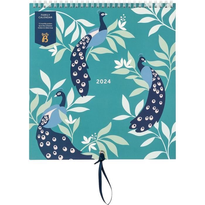 Calendrier Mensuel Familial Janvier à Décembre 2024 Peacocks avec 6 ...