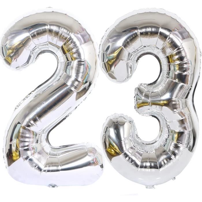Ballon Anniversaire 23 Ans Argenté, 100 Cm Ballon Chiffre Numéro 23 ...