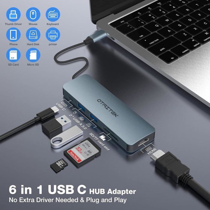 Hub USB C, Adaptateur USB C, Adaptateur MacBook Pro/Air iPad Pro, 6 en ...