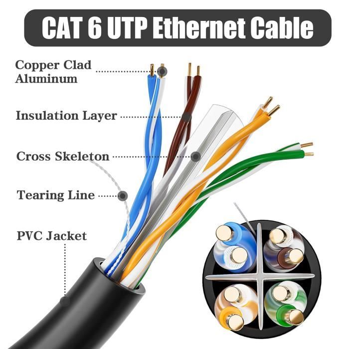 Cable Ethernet 100M, Cable Rj45 Cat 6 Haut Débit Cable Internet, Câble ...
