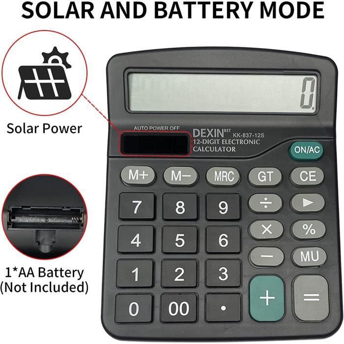 Calculatrice, Calculette De Bureau Solaire Grand Écran Lcd À 12 ...