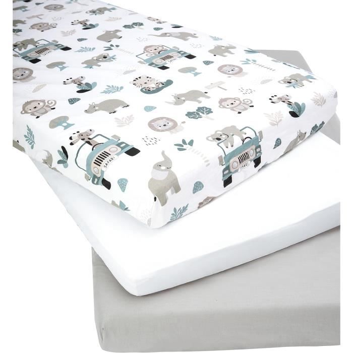3Pcs Ensemble Drap Housse Pour Un Lit Bébé 60X120 Cm 100% Coton Literie ...