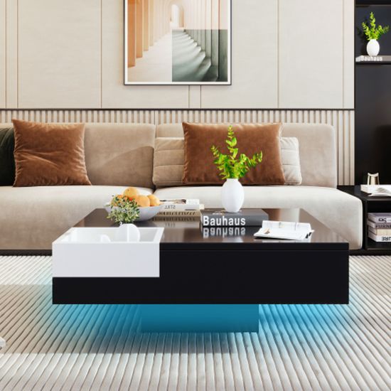 Table basse brillante 72 x 72 x 30 cm - Design élégant - Noir - avec ...